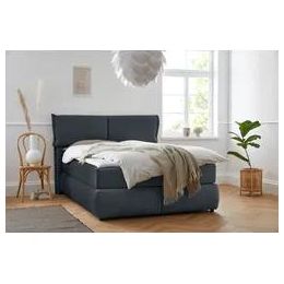 Boxspringbett Andas "Jenson", blau, B:168cm L:225cm, Struktur weich (85% Polyester/15% Nylon), Komplettbetten, Boxspringbett, in 4 Farben, 4 Breiten, 3 Matratzenarten in 2 Härtegraden, Topper