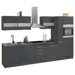 Küchenzeile KOCHSTATION "KS-Luhe", grau (küche: grau, front: grau matt, korpus: grafit, arbeitsplatte: betongrau), B:330 T:60, Komplettküchen-Sets, Küchenzeile, 330 cm breit, wahlweise mit oder ohne E-Geräten, gefräste MDF-Fronten
