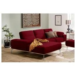 Ecksofa W.Schillig "run, Designsofa, bequem, L-Form", rot (merlot w82), B:299cm H:88cm T:178cm, Longlife Xtra-Leder Z73: Naturwalkleder der Luxusklasse aus den erlesensten Rohhäuten. Hautstärke 1, 1 – 1, 3 mm;ROHLEDER Jacquard-Flachgewebe Q2 W60 (63% Polyester, 37% Polyacryl);ROHLEDER Chenille-Flachgewebe Q2 W77 (68% Polyacryl, 32% Polyester);Stoff S37 (100% Polyester), Sofas, mit elegantem Holzso