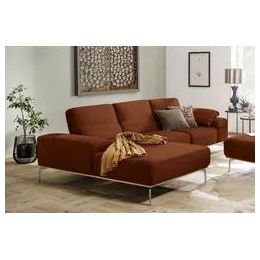 Ecksofa W.Schillig "run, Designsofa, bequem, L-Form", orange (terracotta w82), B:299cm T:178cm, Longlife Xtra-Leder Z73: Naturwalkleder der Luxusklasse aus den erlesensten Rohhäuten. Hautstärke 1, 1 – 1, 3 mm;ROHLEDER Jacquard-Flachgewebe Q2 W60 (63% Polyester, 37% Polyacryl);ROHLEDER Chenille-Flachgewebe Q2 W77 (68% Polyacryl, 32% Polyester);Stoff S37 (100% Polyester), Sofas, mit elegantem Holzso