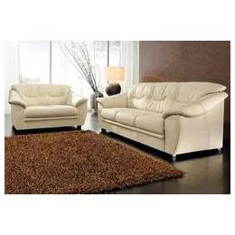 Sit & More Polstergarnitur SIT & MORE "Savona, B: 148 bzw. 198 cm", beige (creme,), NaturLEDER, Sitzmöbel-Sets, Set: 2- & 3er-Sofa, mit Federkern
