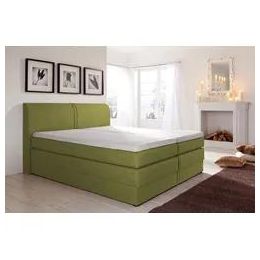Boxspringbett Hapo, grün (grün, strukturstoff), Liegefläche B/L: 180cm x 200cm, kein Härtegrad, 7-Zonen-Kaltschaummatratze, Kopfteil, seitliche Unterbox und Obermatratze sind mit pflegeleichtem Feinstrukturstoff in Leinenoptik (100% Polyester) oder Kunstleder bezogen;Die Oberseite der Unterfederung und die Ober- und Unterseite der Obermatratze sind jeweils mit einem rutschhemmenden Stoff aus 100% 