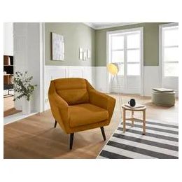 Sessel Andas "Bille", gold, B:87cm H:86cm T:90cm, Samtoptik (100% Polyester);Struktur (100% Polyester);Struktur fein (100% Polyester);Luxus-Microfaser weich (100% Polyester), Sessel, Lounge-Sessel Einzelsessel, mit Naht im Rückenkissen und Eiche-Beinen, Design by Morten Georgsen