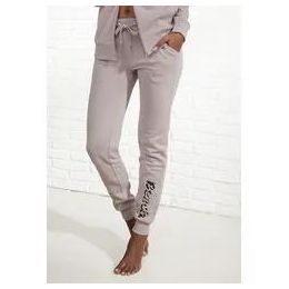Sweatpants BENCH. LOUNGEWEAR, Damen, Gr. 44/46, N-Gr, rosa (rauchrosa), Interlock, Obermaterial: 60% Baumwolle, 40% Polyester, bestickt, unifarben, Basic, bequem lang, Hosen, mit Logodruck und Stickerei, Loungewear