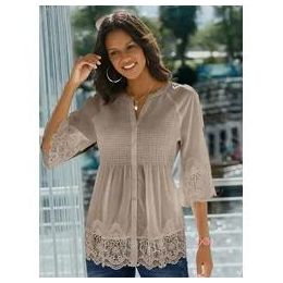 Alessa W. Collection Spitzenbluse ALESSA W., Damen, Gr. 48, beige (sesam), 100% Baumwolle, Spitze:100% Baumwolle, unifarben, Rundhals, Blusen