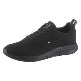 Sneaker Tommy Hilfiger "CORPORATE KNIT RIB RUNNER", Herren, Gr. 46, schwarz, Textil, sportlich, Schuhe, Freizeitschuh, Halbschuh, Schnürschuh mit seitlicher Logoflagge