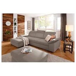 Ecksofa Home Affaire "Mauritius L-Form", grau (stahlgrau), B:287cm T:178cm, Struktur fein (100% Polyester);Luxus-Microfaser Lederoptik (100% Polyester);Soft clean (98% Polyester, 2% Polyamid), Sofas, mit Kopfteil- und Armlehnverstellung, mit Bettfunktion und Bettkasten