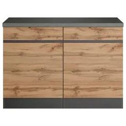 Unterschrank KOCHSTATION "KS-Riesa", braun (wotaneiche), B:120cm H:86cm T:60cm, Holzwerkstoff, Schränke, Breite 120 cm, MDF-Fronten