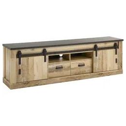 Lowboard Home Affaire "SHERWOOD", braun (old style hell dekor), B:201cm H:61cm T:43cm, Sideboards, modernes Holz Dekor, mit Scheunentorbeschlag aus Metall, Breite 201 cm