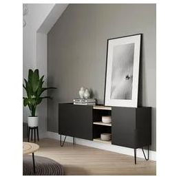 Sideboard TemaHome "Nina", schwarz, B:180cm H:83cm T:42cm, MDF, Spanplatte, Sideboards, Kommode, schwarz lackiertes Metallgestell; Breite 180 cm