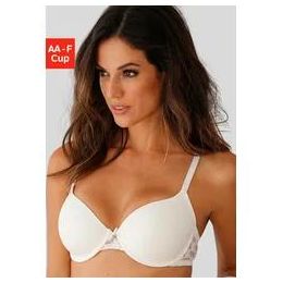 Schalen-BH Lascana, Damen, Gr. 75, Cup F, beige (creme), Microtouch, Obermaterial: 86% Polyamid (TACTEL), 14% Elasthan (LYCRA), BHs Schalen-BH, mit R&uuml;cken aus blumiger, elastischer Spitze, Dessous