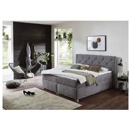 Boxbett "Meike", grau, B:200cm L:207cm, Bezug Bett: Strukturstoff (100% PES);Taschen-Federkernmatratze: Strukturstoff 100% PES; Jersey (100% PES);Topper: Jersey 100% PES, ATLANTIC HOME COLLECTION, Komplettbetten, Boxspringbett, mit XXL-Bettkasten und Topper