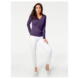 Strickpullover Heine "V-Pullover", Damen, Gr. 46, lila (pflaume), 100% Baumwolle, unifarben, Pullover