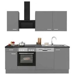 Küchenzeile Optifit "Parma", grau (küche: grau, korpus: basaltgrau, arbeitsplatte: granit schwarz), B:210cm T:60cm, Komplettküchen-Sets, ohne E-Geräte, Breite 210 cm