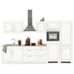 Küchenzeile KOCHSTATION "KS-Stockholm", weiß (küche: weiß, korpus: weiß, arbeitsplatte: eichefarben), B:330cm T:60cm, Komplettküchen-Sets, Küchenzeile, Breite 330 cm, mit hochwertigen MDF Fronten im Landhaus-Stil