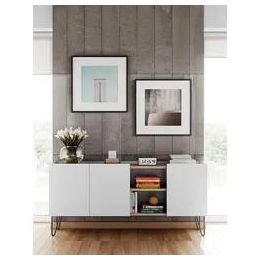Sideboard TemaHome "Nina", weiß, B:180cm H:83cm T:42cm, MDF, Spanplatte, Sideboards, Kommode, schwarz lackiertes Metallgestell; Breite 180 cm