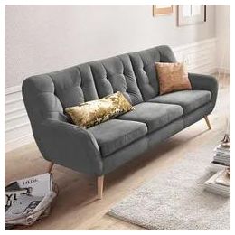 3-Sitzer exxpo - SOFA FASHION "Scandi, bequem, aufwendige Rückenpolsterung für mehr Sitzkomfort", grau (anthrazit), B:187cm H:92cm T:92cm, Korpus: 100% PES;Luxus-Microfaser (100% Polyester), Sofas, aktuelle Farben in hochwertigen Bezugsqualitäten, Holzfuß