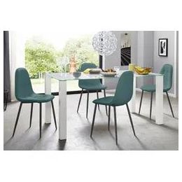 Essgruppe Inosign, blau (weiß, blau), B:160cm, Sitzmöbel-Sets, mit Glastisch, Breite 160 cm