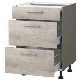 Kochfeldumbauschrank KOCHSTATION "KS-Trea U2AS60-H", grau (betonfarben hell, anthrazit), B:60cm H:75cm T:56cm, Schränke, mit drei Schubkästen, Breite 60 cm, Höhe 75 cm