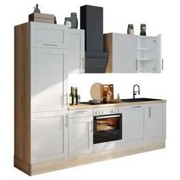 Küche KOCHSTATION "KS-Ahus", grau (küche: grau, front: hellgrau matt, korpus: wildeichefarben, arbeitsplatte: eichefarben struktur), B:280 H:211,8 T:60, Komplettküchen-Sets, Küchenzeile, 280 cm breit,wahlweise mit E-Geräten,MDF Fronten, Soft Close Funktion