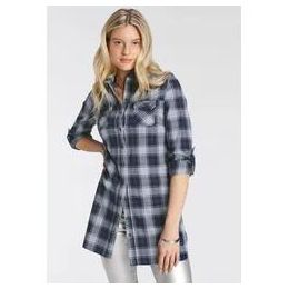Karobluse Arizona "Karotunika", Damen, Gr. 52, blau (blau, kariert), Web, Obermaterial: 97% Baumwolle, 3% Elasthan, kariert, Casual, lässig geschnitten lang, Krempelärmel, Blusen, Tunika