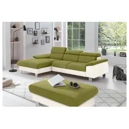 Polstergarnitur COTTA "Komaris L-Form, B: 242 bzw. 100 cm (Set: Ecksofa & Hocker)", beige (creme, grün,), B:242cm, Sitzmöbel-Sets, mit Kopfteilverstellung, optional Bettfunktion, Bettkasten & Licht