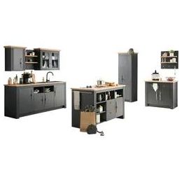Küche KOCHSTATION "KS-Westminster", grau (küche: grau, korpus: grau dunkel, arbeitsplatte: eiche wotanfarben), B:366cm T:60cm, Komplettküchen-Sets, Breite 366 cm, ohne E-Geräte