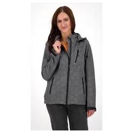 Softshelljacke DEPROC ACTIVE "SHELBY PEAK DC", Damen, Gr. 48 (XL), schwarz (schwarz print), 100% Polyester, tailliert, gerader Abschluss mit Klettverschlüssen, Jacken, leichte Softshelljacke mit All-Over-Print und abnehmbarer Kapuze