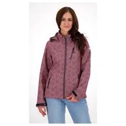 Softshelljacke DEPROC ACTIVE "SHELBY PEAK DC", Damen, Gr. 36/38 (M), rot (wine), 100% Polyester, tailliert, gerader Abschluss mit Klettverschlüssen, Jacken, leichte Softshelljacke mit All-Over-Print und abnehmbarer Kapuze