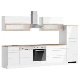Küchenzeile KOCHSTATION "KS-Wien", küche: weiß, front: hochglanz weiß, korpus: weiß, arbeitsplatte: eiche sonoma, B:330cm H:200cm T:60cm, Komplettküchen-Sets, Breite 330 cm, wahlweise mit E-Geräten
