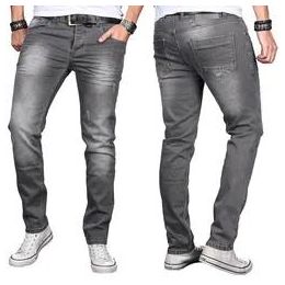 Slim-fit-Jeans Alessandro Salvarini "ASLuca", Herren, Gr. W33 L32, Länge 32, grau (as046), Denim/Jeans, Obermaterial: 98% Baumwolle, 2% Elasthan, Destroyed-Effekte, slim fit, Jeans, Stretch mit Elasthan