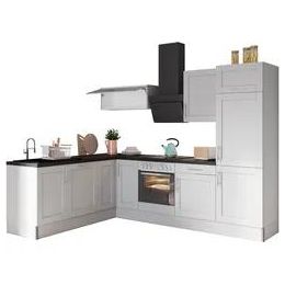 Küche KOCHSTATION "KS-Ahus", schwarz (küche: grau, front: hellgrau matt, korpus: hellgrau, arbeitsplatte: granit schwarz), B:270cm H:211,8cm T:60cm, Komplettküchen-Sets, Küchenzeile, 200 x 270 cm breit, wahlweise mit E-Geräten, Soft Close Funktion