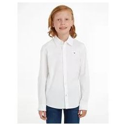 Langarmhemd Tommy Hilfiger "SOLID STRETCH POPLIN SHIRT L/S", Jungen, Gr. 14/164, N-Gr, weiß, Web, Obermaterial: 97% Baumwolle, 3% Elasthan, Basic schmal, 1-Knopf-Manschette, Hemden Festliche Hemden, für Jungen
