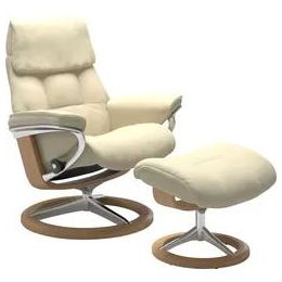Relaxsessel stressless "Ruby", beige (vanilla paloma), B:76cm H:100cm T:75cm, Leder PALOMA: durchgefärbtes Semianilin-Möbelleder;Leder BATICK: durchgefärbtes und genarbtes Möbelleder, Sessel, mit Signature Base, Größe S, Gestell Eiche, Wenge, Braun & Schwarz