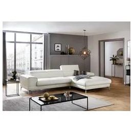 Ecksofa W.Schillig "piedroo, Designsofa mit tollem Sitzkomfort, bequem und elegant, L-Form", weiß (weiß z59), B:303cm H:70cm T:193cm, Longlife Xtra-Leder Z59: Glattleder mit modischer Prägung. Hautstärke 0, 9 - 1, 1 mm, Sofas, Kopfteilverstellung, wahlweise mit Sitztiefenverstellung, Breite 303cm