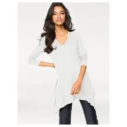 Longshirt Heine "Longshirt", Damen, Gr. 46, weiß (sanftes weiß), 95% Viskose, 5% Elasthan, unifarben, V-Ausschnitt, Shirts