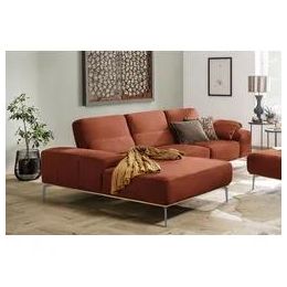 Ecksofa W.Schillig "run, Designsofa mit tollem Sitzkomfort, bequem, L-Form", orange (copper z73), B:299 H:88 T:178, Longlife Xtra-Leder Z73: Naturwalkleder der Luxusklasse aus den erlesensten Rohhäuten. Hautstärke 1, 1 – 1, 3 mm, ROHLEDER Jacquard-Flachgewebe Q2 W60 (63% Polyester, 37% Polyacryl), ROHLEDER Chenille-Flachgewebe Q2 W77 (68% Polyacryl, 32% Polyester), Stoff S37 (100% Polyester), Sofa