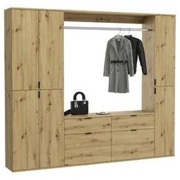 Garderoben-Set Inosign "Trondheim, Breite 212 cm, 5-teilig, bestehend aus:", braun (nox oak nachbildung), B:212cm H:193cm T:34cm, Holzwerkstoff, Kastenmöbel-Sets, 2x Garderobenschrank, 1 Kommode, 1 Garderobenstange, 1 Ablageboden