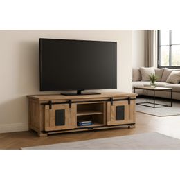 Lowboard Kommode TV-Board mit Schiebet&uuml;ren & 6 F&auml;chern Akazie massiv natur 145 x 45 x 50 cm LIBRO