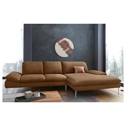 Ecksofa W.Schillig "enjoy&MORE, Designsofa, bequem, zeitlos und elegant, L-Form", braun (chocolate s37), B:340cm H:87cm T:185cm, Chenille-Flachgewebe R66 (85% Polyester, 15% Nylon);Longlife Xtra-Leder Z59: Glattleder mit modischer Prägung. Hautstärke 0, 9 - 1, 1 mm;Stoff S37 (100% Polyester), Sofas, mit Sitztiefenverstellung, Füße silber matt, Breite 340 cm