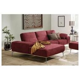 Ecksofa W.Schillig "run, Designsofa mit tollem Sitzkomfort, bequem, L-Form", rot (ruby rot z73), B:299cm H:88cm T:178cm, Longlife Xtra-Leder Z73: Naturwalkleder der Luxusklasse aus den erlesensten Rohhäuten. Hautstärke 1, 1 – 1, 3 mm;ROHLEDER Jacquard-Flachgewebe Q2 W60 (63% Polyester, 37% Polyacryl);ROHLEDER Chenille-Flachgewebe Q2 W77 (68% Polyacryl, 32% Polyester);Stoff S37 (100% Polyester), So