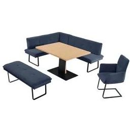 K+w Komfort & Wohnen Essgruppe K+W KOMFORT & WOHNEN "Giacomo III", blau (blau,), Flachgewebe Aquaclean 910, Ansteckplatte, Langer Schenkel rechts, Sitzmöbel-Sets, Essgruppe, wahlweise links oder rechts langer Schenkel 207cm, Freischwingersessel