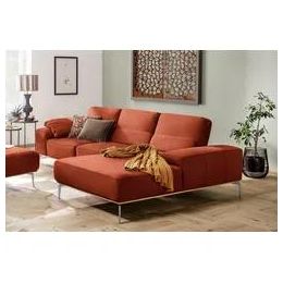Ecksofa W.Schillig "run, Designsofa, bequem, L-Form", orange (copper z73), B:299cm H:88cm T:178cm, Longlife Xtra-Leder Z73: Naturwalkleder der Luxusklasse aus den erlesensten Rohhäuten. Hautstärke 1, 1 – 1, 3 mm;ROHLEDER Jacquard-Flachgewebe Q2 W60 (63% Polyester, 37% Polyacryl);ROHLEDER Chenille-Flachgewebe Q2 W77 (68% Polyacryl, 32% Polyester);Stoff S37 (100% Polyester), Sofas, mit elegantem Hol