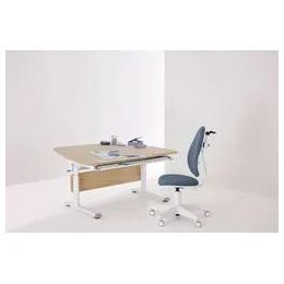 Kinderschreibtisch Paidi "DIEGO CURVED GT, Schülerschreibtisch, ergonomisch, mitwachsend", beige (eiche, montana, weiß, weiß, eiche, montana), B:130cm H:79cm T:70cm, Tische, stufenlos höhenverstellbar, geteilte Tischplatte neigbar