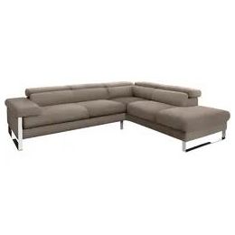 Ecksofa W.Schillig "finn, toller Sitzkomfort, L-Form, hochwertige Verarbeitungsdetails", braun (stone z59), B:281cm H:71cm T:230cm, Flachgewebe S22 (100% Polyester), Stoff S37 (100% Polyester), Longlife Xtra-Leder Z59: Glattleder mit modischer Prägung. Hautstärke 0, 9 - 1, 1 mm, Sofas, German Design Award 2016, Fußgestell Chrom glänzend, Breite 281 cm