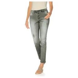 Boyfriend-Hose Heine, Damen, Gr. 34, Normalgrößen, grau (grau, grün), 97% Baumwolle, 3% Elasthan, gemustert, lang, Hosen 5-Pocket-Hose