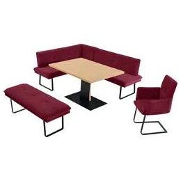 K+w Komfort & Wohnen Essgruppe K+W KOMFORT & WOHNEN "Giacomo III", rot (bordo,), Flachgewebe Aquaclean 910, Ansteckplatte, Langer Schenkel rechts, Sitzmöbel-Sets, Essgruppe, wahlweise links oder rechts langer Schenkel 207cm, Freischwingersessel
