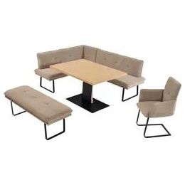 K+w Komfort & Wohnen Essgruppe K+W KOMFORT & WOHNEN "Giacomo III", beige (sahara,), Flachgewebe Aquaclean 910, Ansteckplatte, Langer Schenkel rechts, Sitzmöbel-Sets, Essgruppe, wahlweise links oder rechts langer Schenkel 207cm, Freischwingersessel