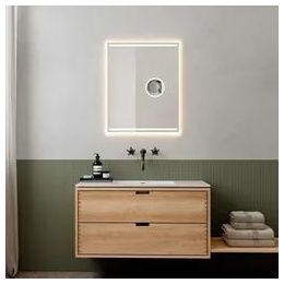 Badspiegel Loevschall "Focus, Spiegel mit Beleuchtung, Integrierter Schminkspiegel", weiß, B:60cm H:75cm T:2,5cm, Spiegelglas, Spiegel, LED licht, Dänisches Design, Lichtspiegel, x5 Vergrößerung