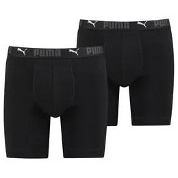 Boxershorts Puma "Puma MEN SPORT COTTON LONG BOXERS 2P", Herren, Gr. L, schwarz, Jersey, Obermaterial: 95% Baumwolle, 5% Elasthan, bedruckt, unifarben, normal, Unterhosen, mit Markenschriftzug im Bund